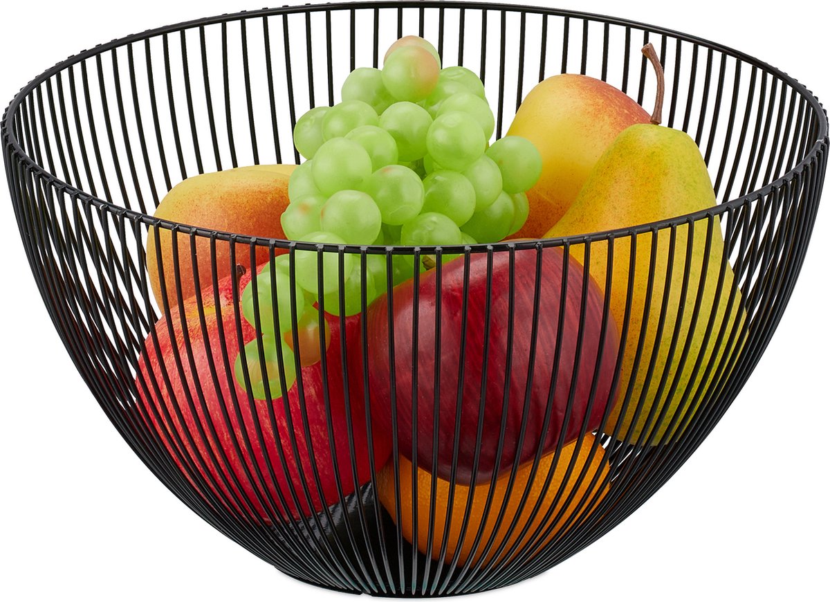Relaxdays fruitschaal zwart - rond - 25 cm - fruitmand metaal - decoratie - draadmand | bol.com