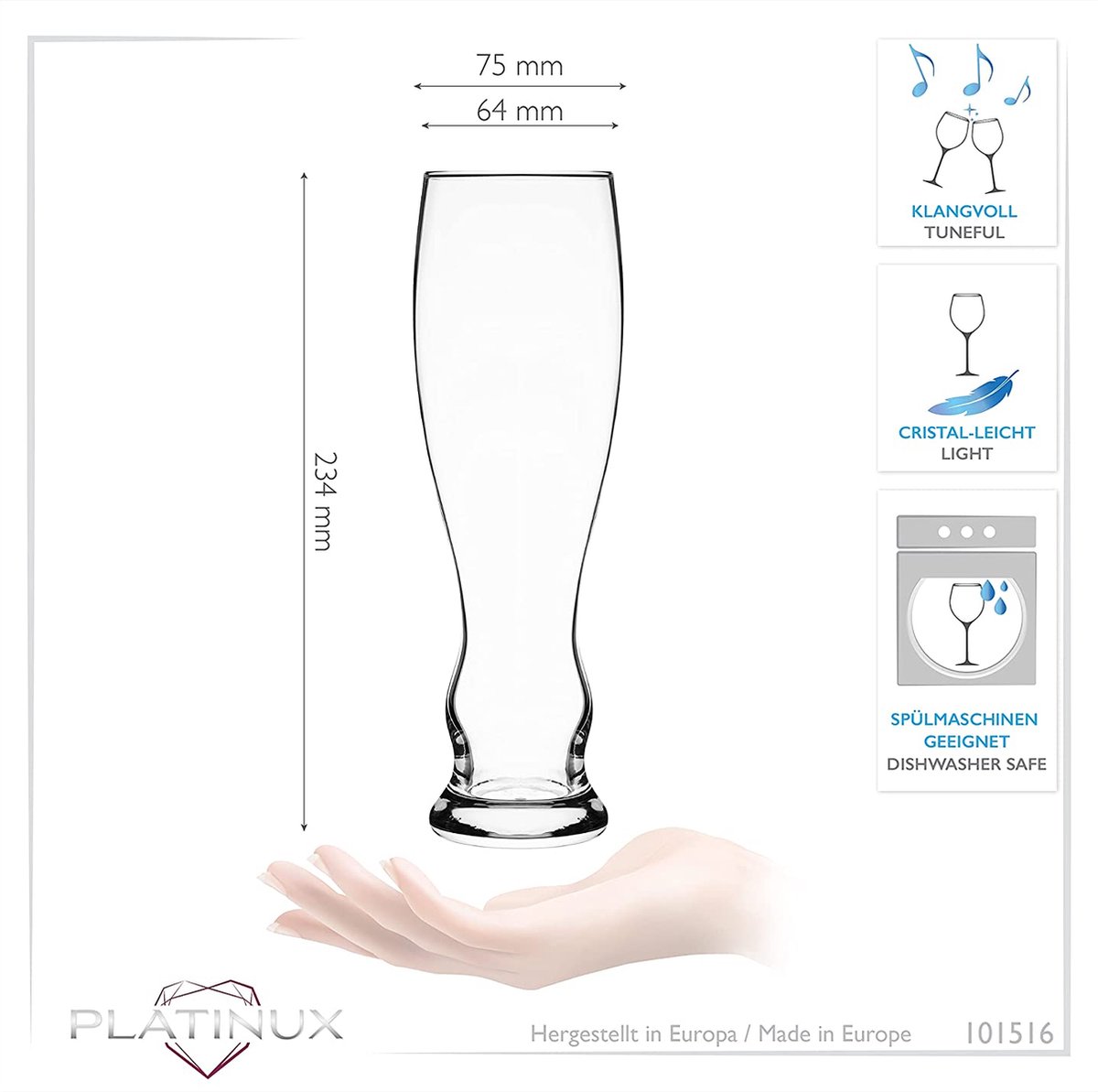 Hoge bierglazen 500 ml (max. 600 ml) set 6-delig tarweglazen van glas 0,5 l bierpocale... | bol