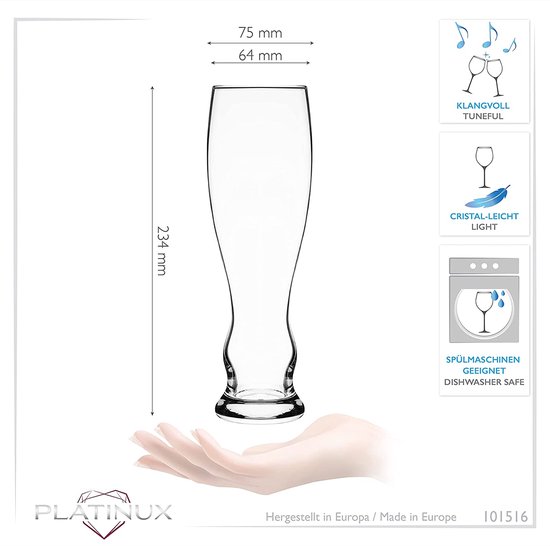 Hoge bierglazen 500 ml (max. 600 ml) set 6-delig tarweglazen van glas 0,5 l bierpocale... | bol