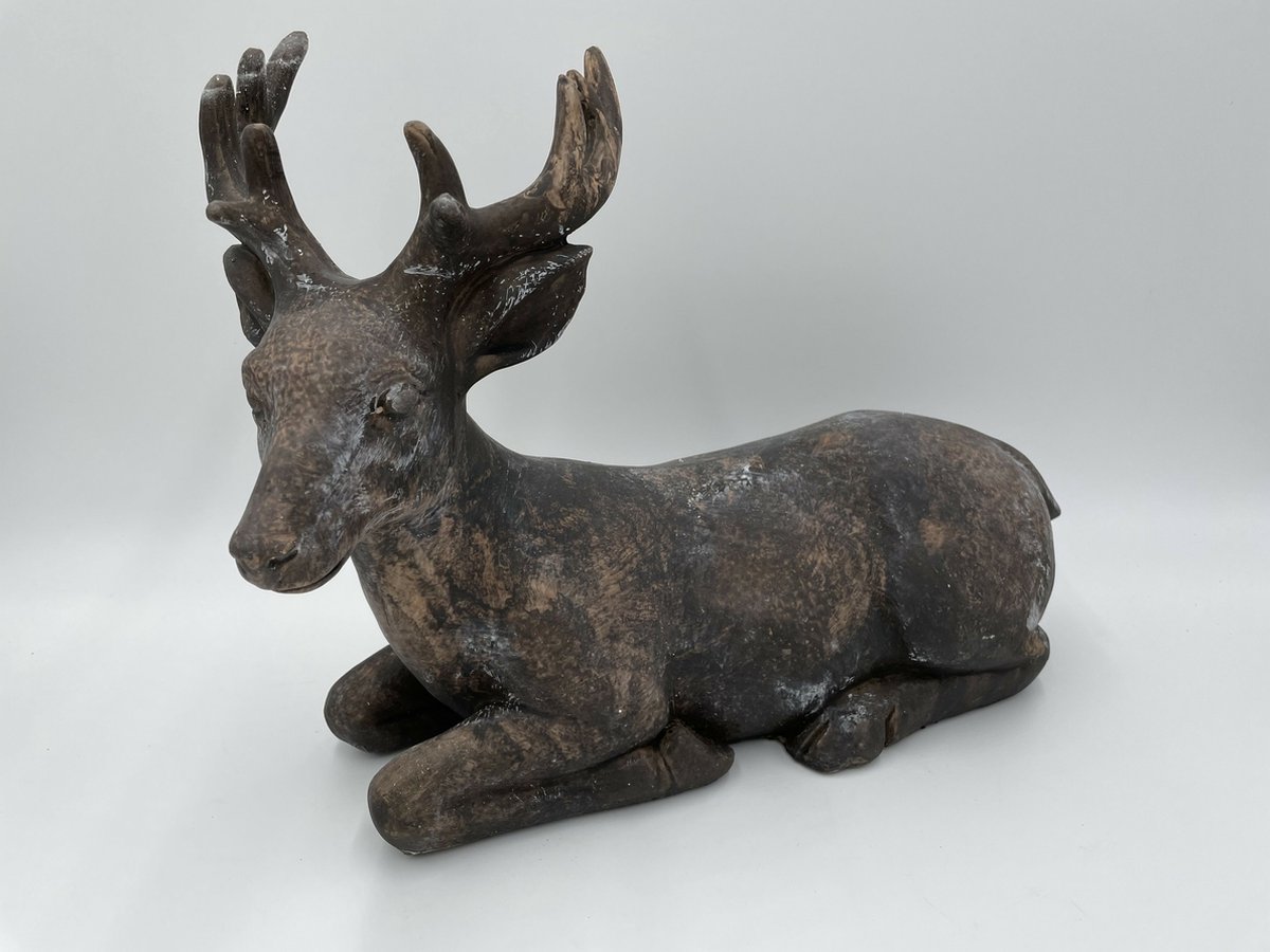 Decoratiebeeld Hert liggend vintage bruin steen maat L 37 x 14 cm ...