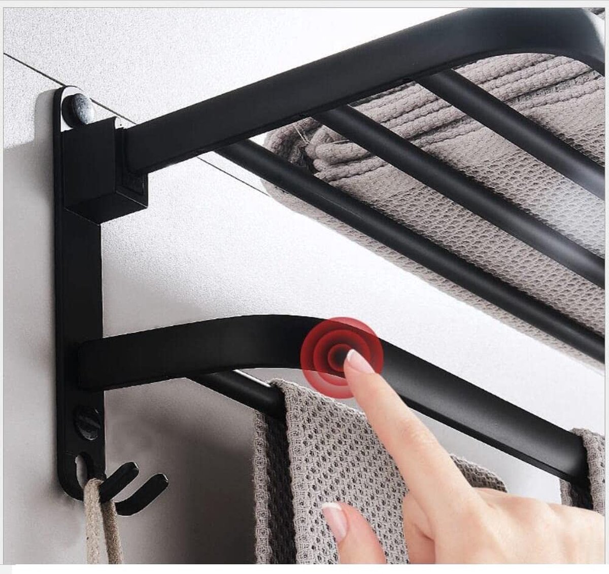 Opvouwbaar opbergrek, aan de muur gemonteerd, dubbele handdoekstang, 38 ...