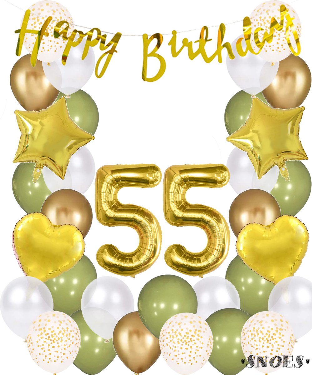 Snoes Ballonnen 55 Jaar Wit Olijf Groen Goud Mega Ballon - Compleet ...