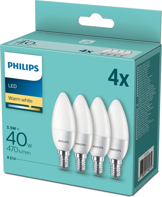 Philips LED E14 - 5.5W (40W) - Warm Wit Licht - Niet Dimbaar - 4 stuks | bol