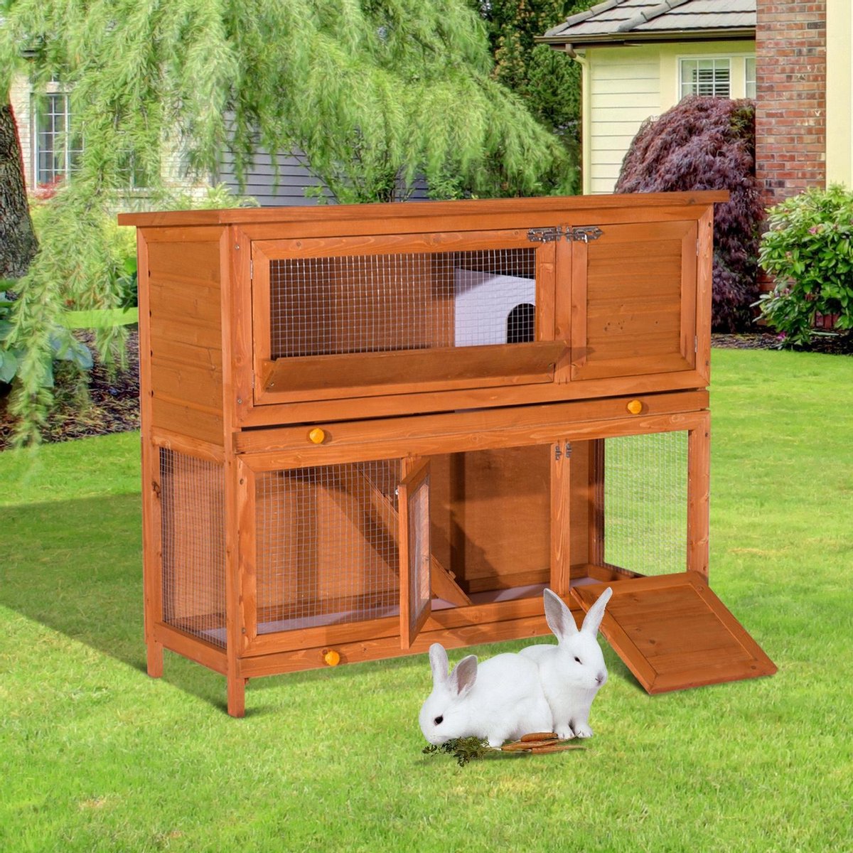 bol-paws-dubbel-konijnenhok-120-x-48-x-100cm-bruin