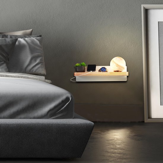 Relaxdays wandplank met USB - muurplank met verlichting - wandlamp ...