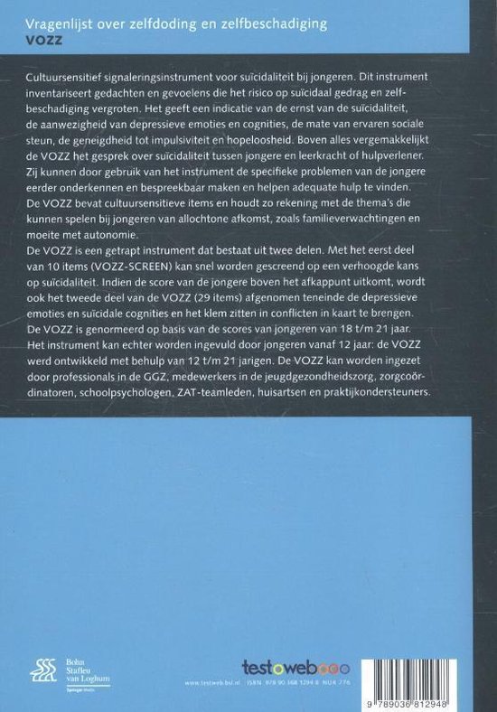 Vragenlijst over Zelfdoding en Zelfbeschadiging (VOZZ) - handleiding, A. Huisman |... | bol