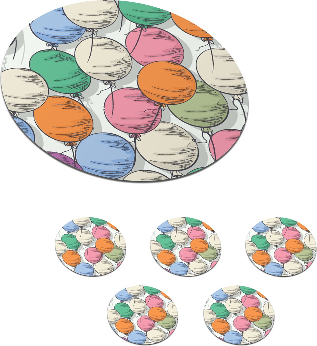 Onderzetters voor glazen - Rond - Ballonnen - Patroon - Feest - 10x10 ...