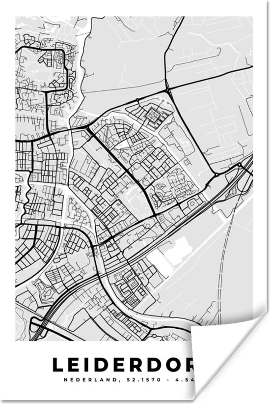 Poster Plattegrond - Leiderdorp - Kaart - Stadskaart - 80x120 cm | bol