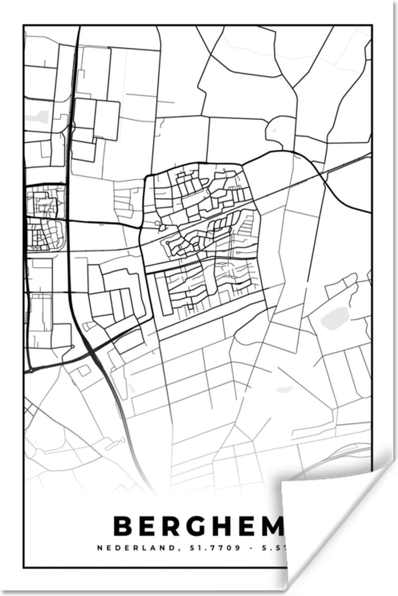 Poster Kaart - Nederland - Plattegrond - Stadskaart - Berghem - 40x60 ...