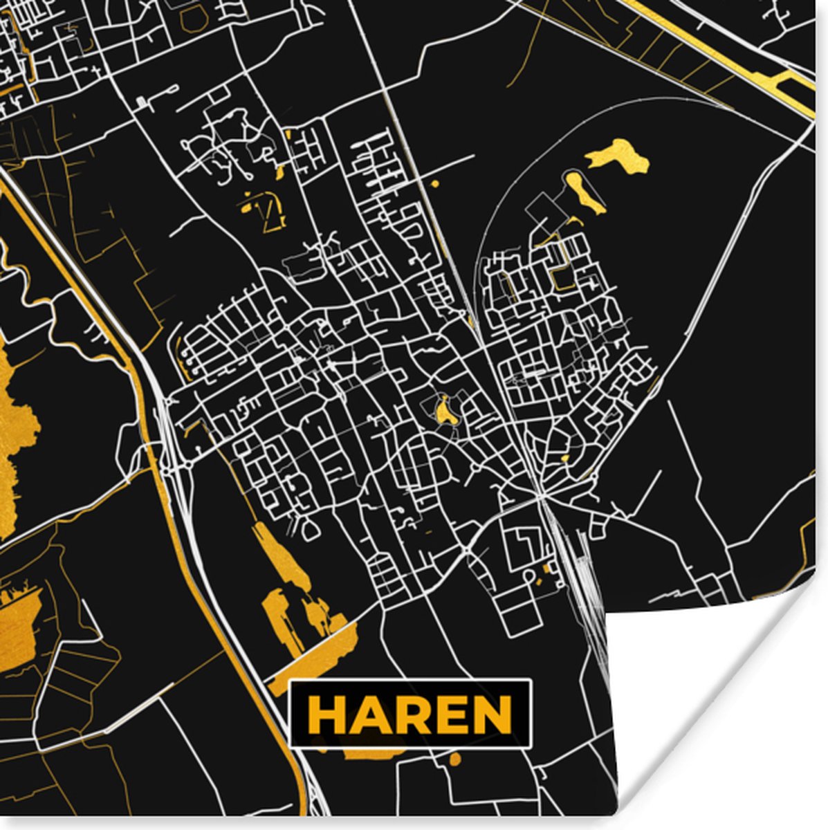 Poster Haren - Black and Gold - Stadskaart - Kaart - Plattegrond ...