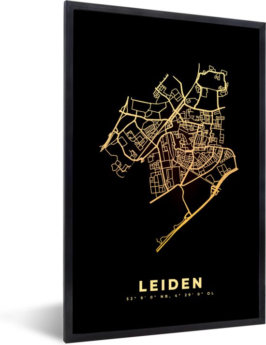 Fotolijst incl. Poster - Leiden - Kaart - Stadskaart - Plattegrond ...