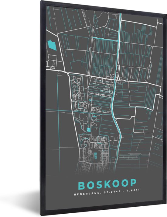 Fotolijst incl. Poster - Boskoop - Kaart - Plattegrond - Blauw ...