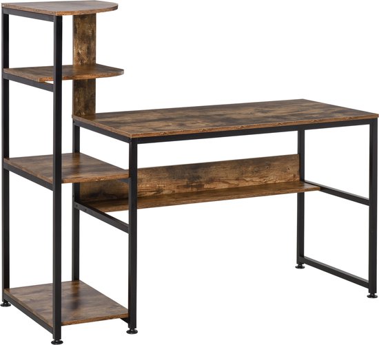 HOMCOM Bureau PC-tafel met 4 schappen computertafel verstelbaar metaal ...