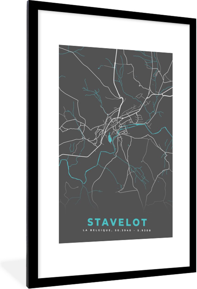 Poster met lijst Stadskaart – Grijs - Kaart – Stavelot – België ...
