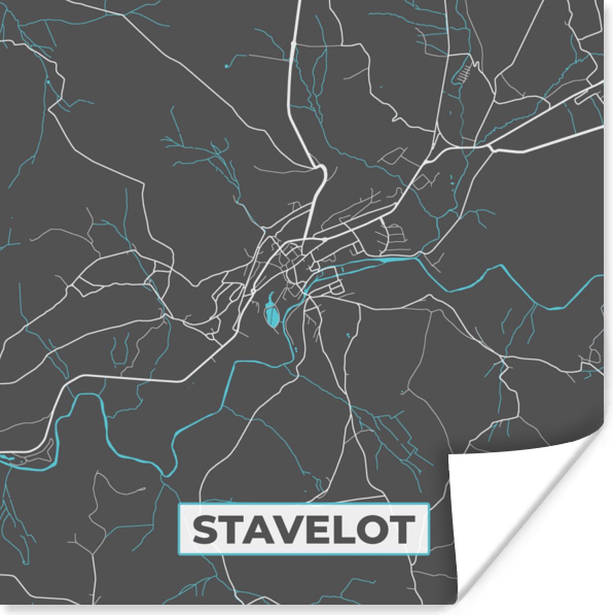 Poster Kaart – Plattegrond – Stadskaart – Stavelot – België - Grijs ...