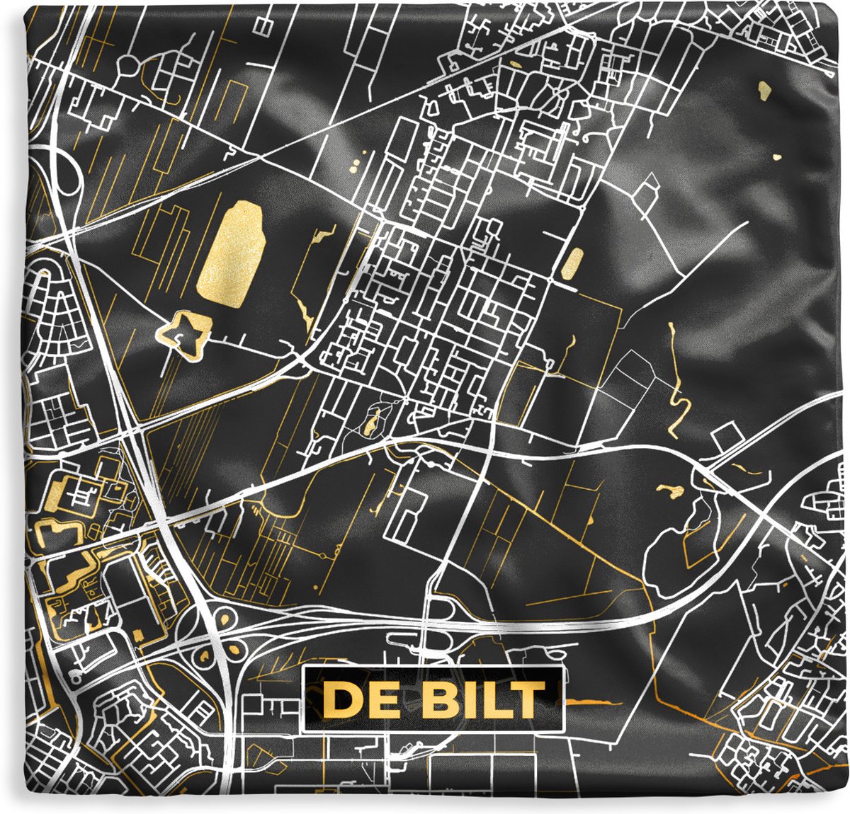 Kussenhoes 60x60 cm - De Bilt - Stadskaart - Goud - Kaart - Plattegrond ...
