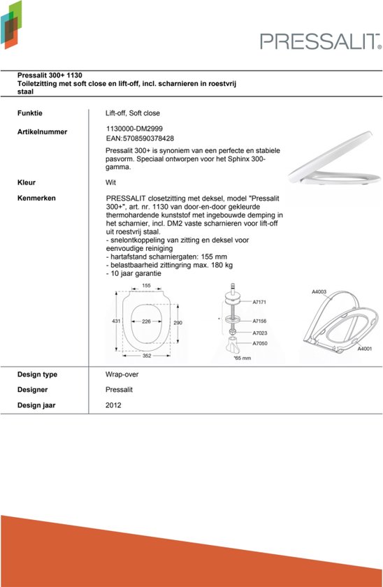 Pressalit 300+ closetzitting softcl.+ quickrelease wit | bol