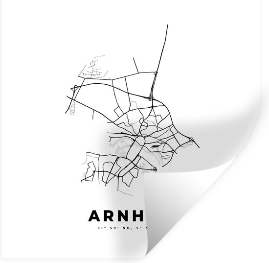 Stickers muraux - Nederland - Arnhem - Plan de la ville - Carte - Zwart ...