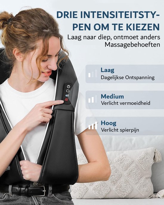 Shiatsu Nekmassageapparaat met Warmtefunctie - 3D Diep Weefsel Massage ...
