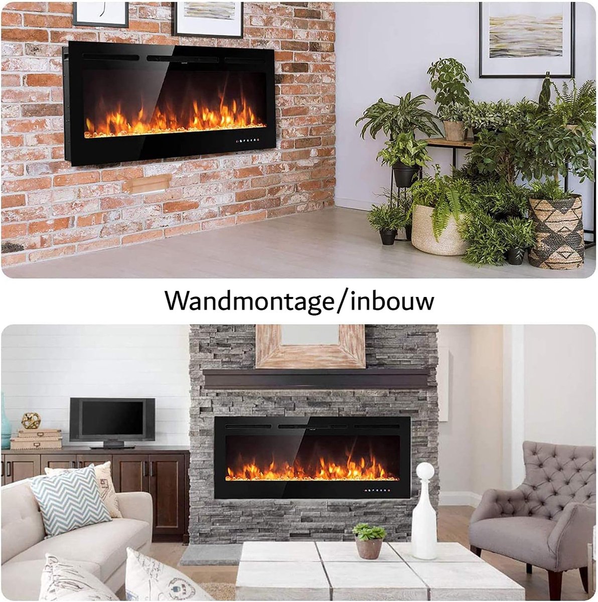 Touchscreen Elektrische Open Haard met Glas Paneel, Wandmontage ...