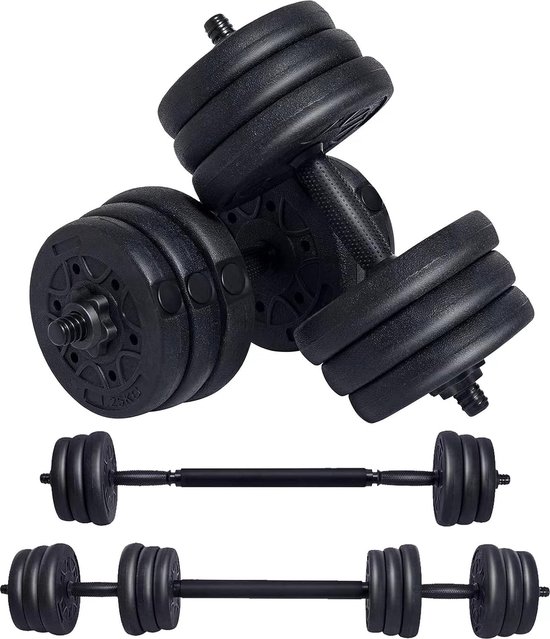 Halterset, 20 kg halterset, 2-in-1 korte halters & lange halter met ...