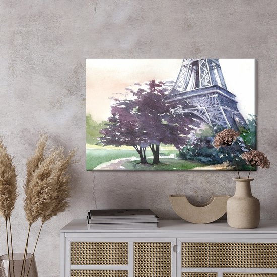 Schilderijkoning - Canvas Schilderij Eiffeltoren Geschilderd Met Waterverf - 120 x 80 cm | bol