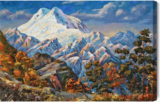 Schilderijkoning - Canvas Schilderij Geschilderd Herfst Berglandschap - 30 x 20 cm | bol