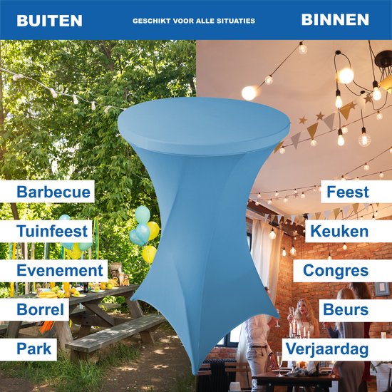 Statafel x 8 + Statafelrok Licht Blauw x 8 - ∅ 80-85 x 110 cm – Statafels Inklapbaar –... | bol