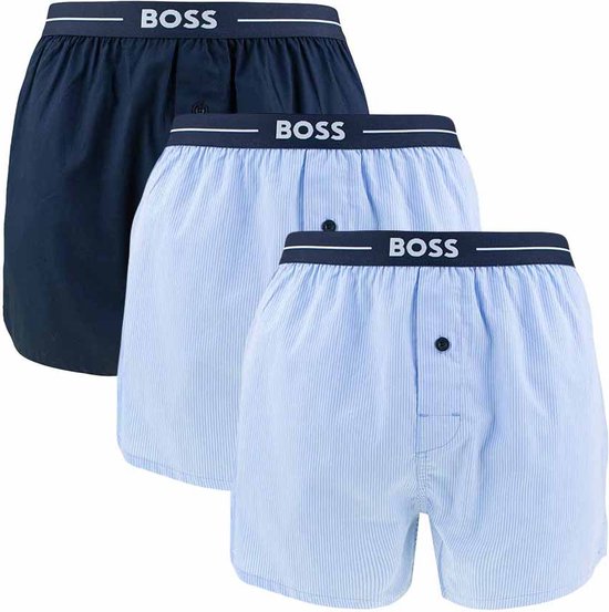 HUGO BOSS boxershorts woven (3-pack) - heren boxers wijd model - blauw ...