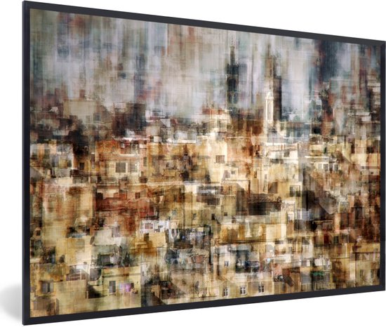 Fotolijst incl. Poster - Stad - Kunst - Huizen - Beige - 60x40 cm ...