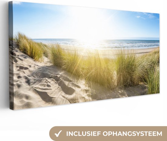 Canvas Schilderij Strand - Duin - Zon - Zee - Zomer - 160x80 cm - Wanddecoratie | bol