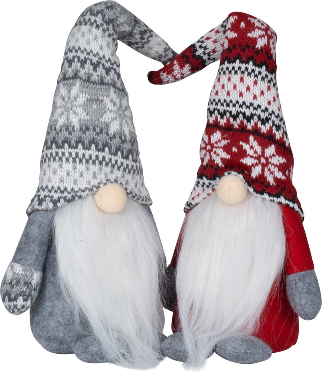 Rood handgemaakte Gnoom met witte figuurtjes op de muts - 25(35)cm | bol.
