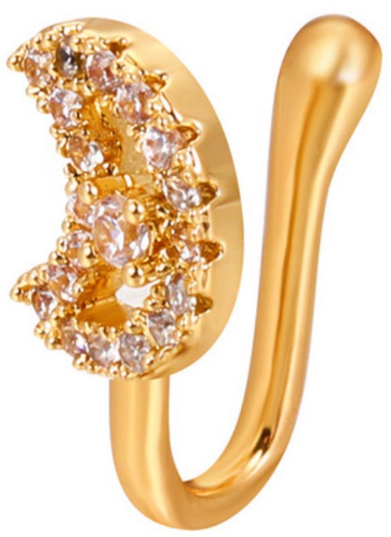 Fake Neuspiercing Goud - Maan met Diamantjes - Nep Neuspiercing Sieraad ...