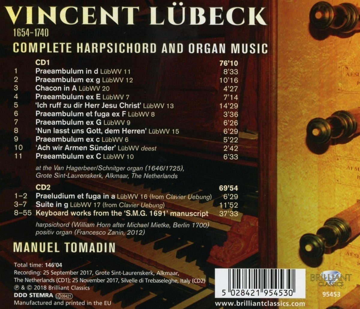 Manuel Tomadin - Lubeck: Complete Harpsichord & Organ Music (CD ...