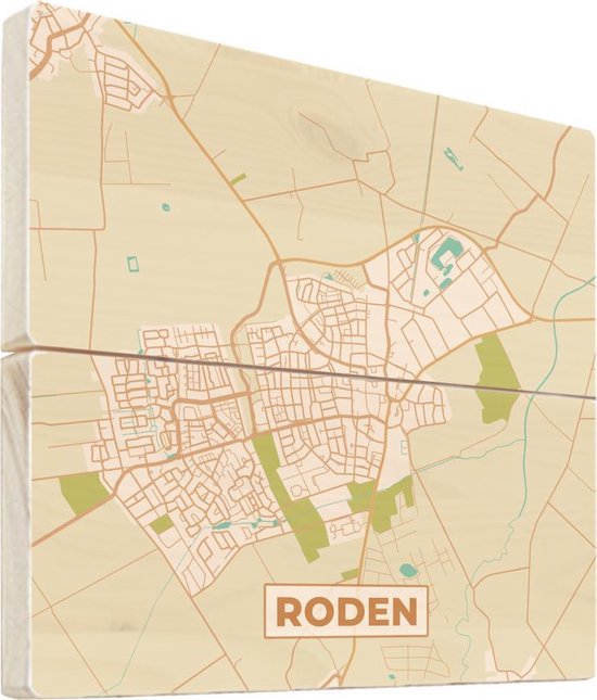 Wanddecoratie hout - Stadskaart - Roden - Vintage - 50x50 cm - Houten ...