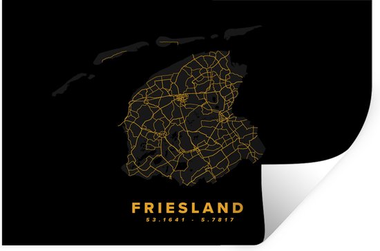 Muurstickers - Sticker Folie - Friesland - Kaart - Black and gold ...