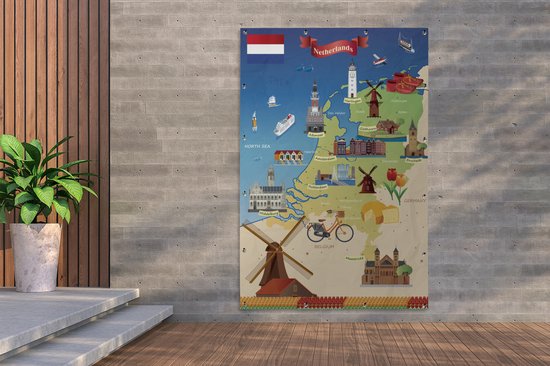 Muurdecoratie Kaart van Nederland met bezienswaardigheden - 120x180 cm ...
