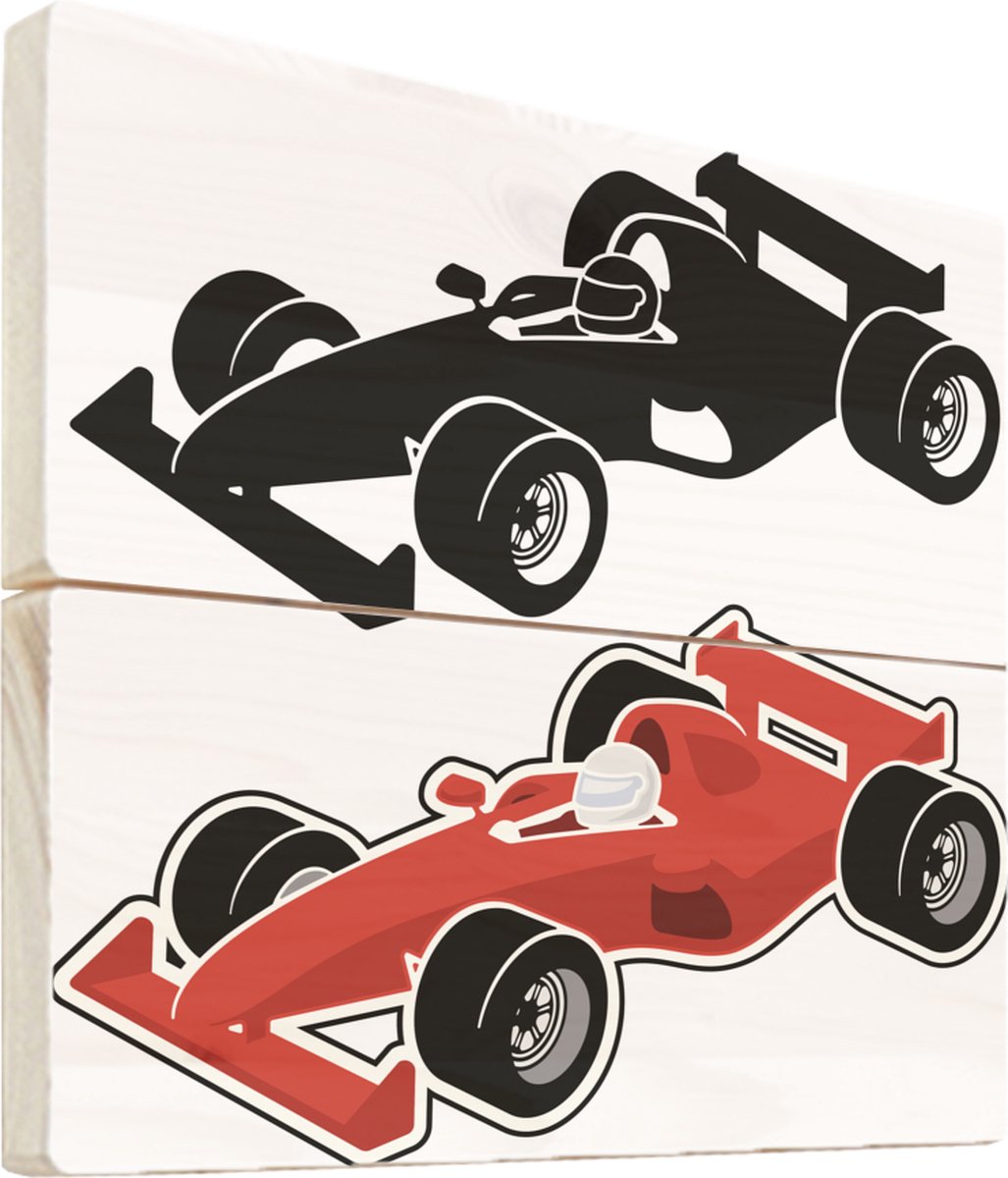 Race auto's tekening op hout - 50x50 - tekenings van een zwarte en rode ...