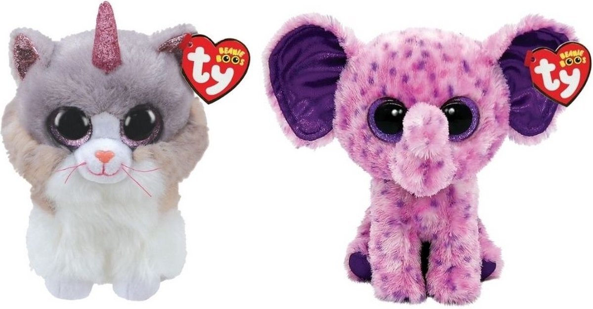 Ty - Knuffel - Beanie Boo's - Asher Cat & Eva Elephant | bol.com