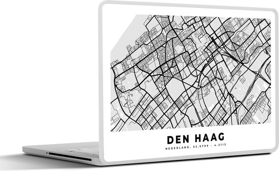Laptop sticker - 15.6 inch - Kaart - Den Haag - Zwart - Wit - 36x27,5cm ...