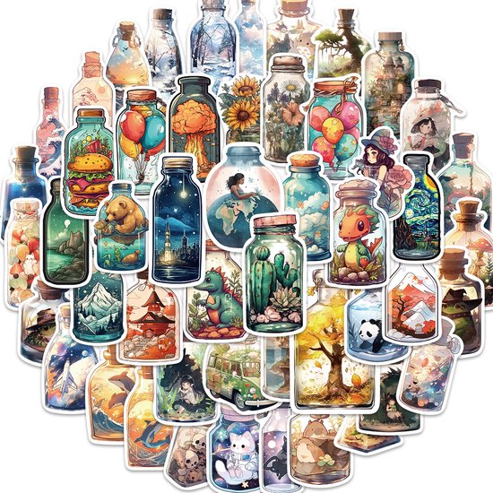 Wereld in een Fles Sticker set - 50 stickers - 6x4CM - Fantasie ...