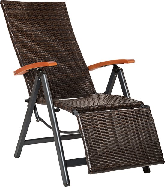 Wicker tuinstoel opklapbaar met aluminium frame en voetsteun - bruin ...
