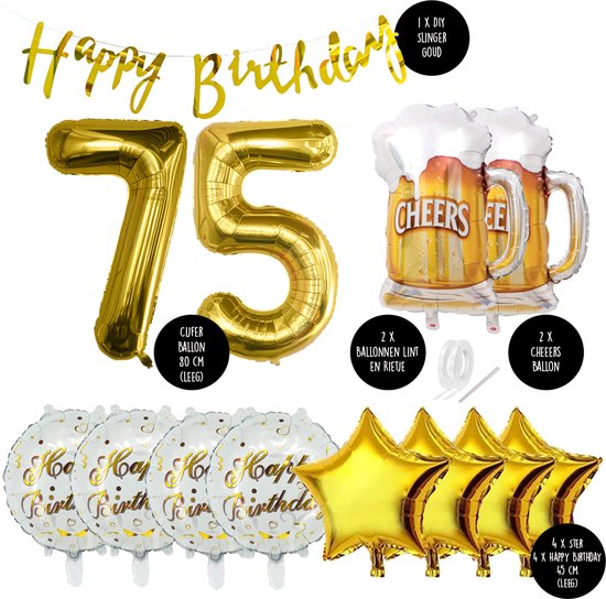 75 Jaar Verjaardag Cijfer ballon Mannen Bier - Feestpakket Snoes ...