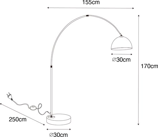 QAZQA arc - Moderne Vloerlamp | Staande Lamp met kap - 1 lichts - H 170 ...