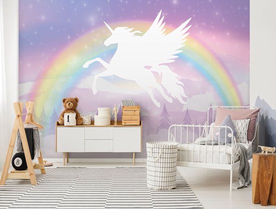 Fotobehang - Regenboog en Pegasus - Unicorn - Paard - Eenhoorn ...