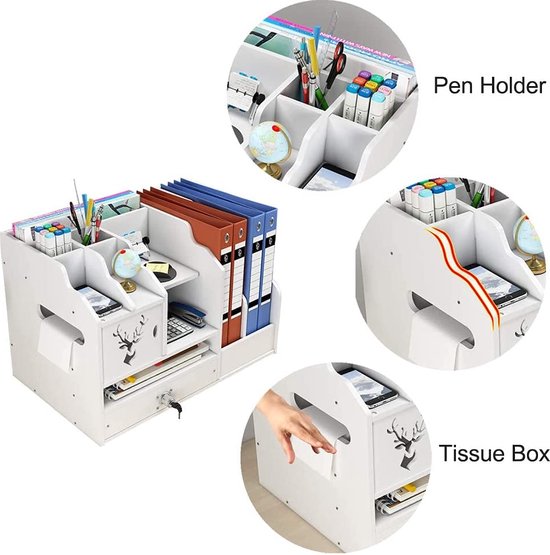 Witte office-organizer, multifunctionele documentenbox, bureauopzetstuk ...