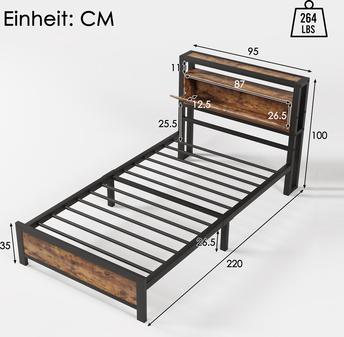 Merax Eenpersoonsbed 90x200 - Bed met Opbergruimte & Metalen Bedframe ...