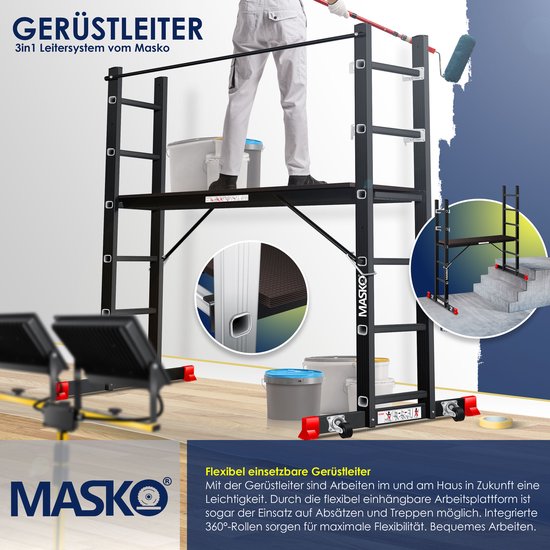 MASKO® Kamersteiger Aluminium Steiger 2,75m Multifunctionele Ladder ...