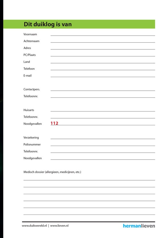 Herman Lieven Logboek voor Duikers | bol