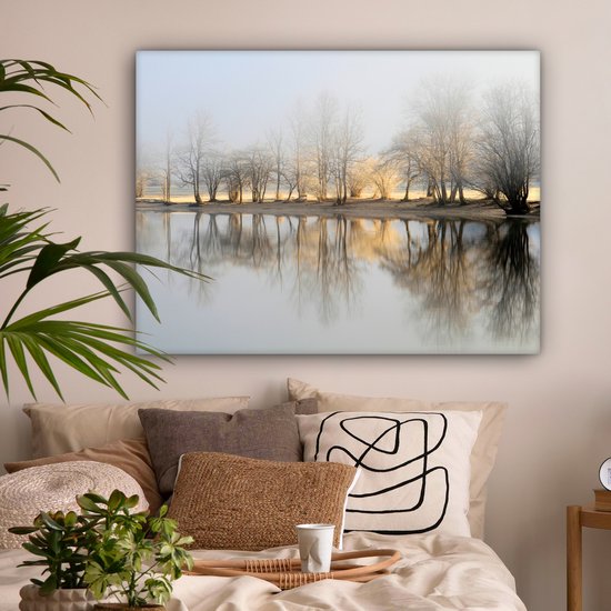 Canvas Schilderij Water - Bomen - Natuur - Landschap - 120x90 cm - Wanddecoratie | bol
